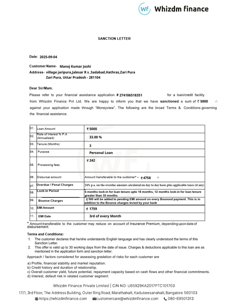 Loan Sanction-Letter With Kfs | PDF | Annual Percentage Rate | Loans