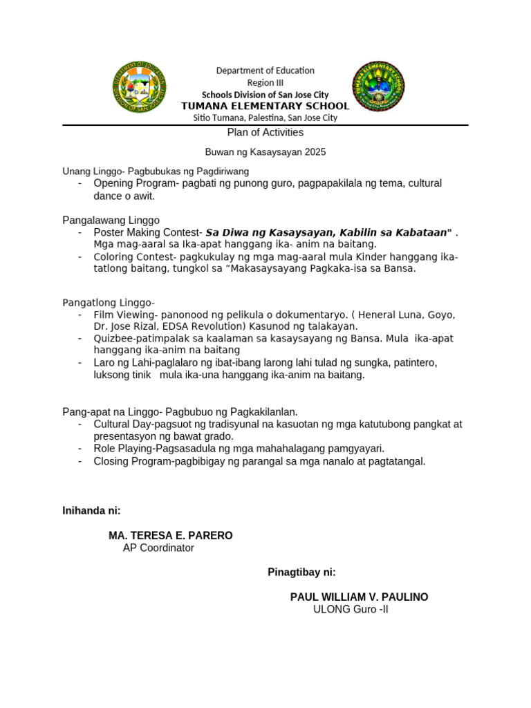 Plan of Activities | PDF