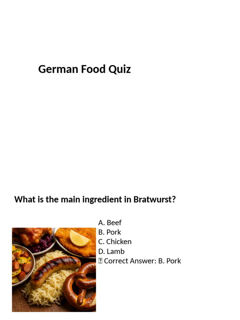 German Food Quiz Questions & Answers | PDF
