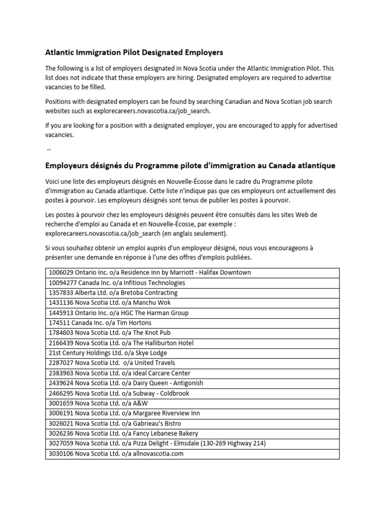 Nova Scotia AIP Designated Employers 2025 | PDF | Nova Scotia