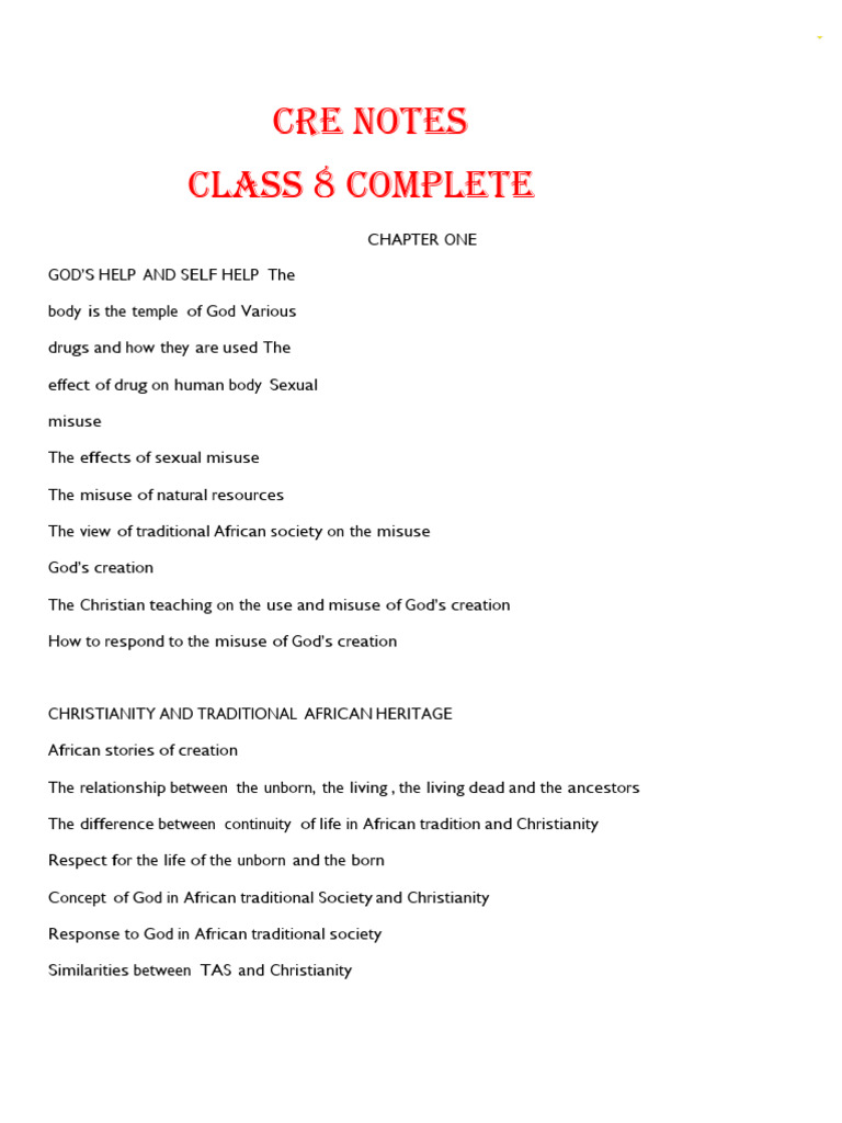 Class 8 CRE Notes on God and Society | PDF | Prayer | Smoking