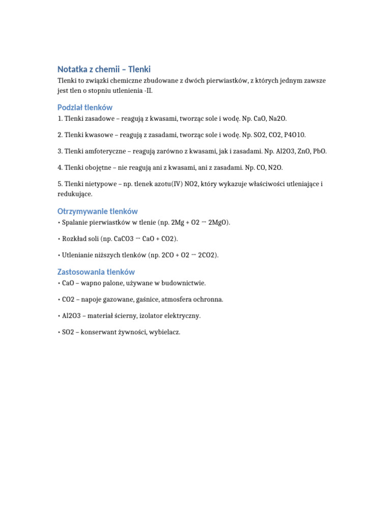 Notatka Tlenki | PDF