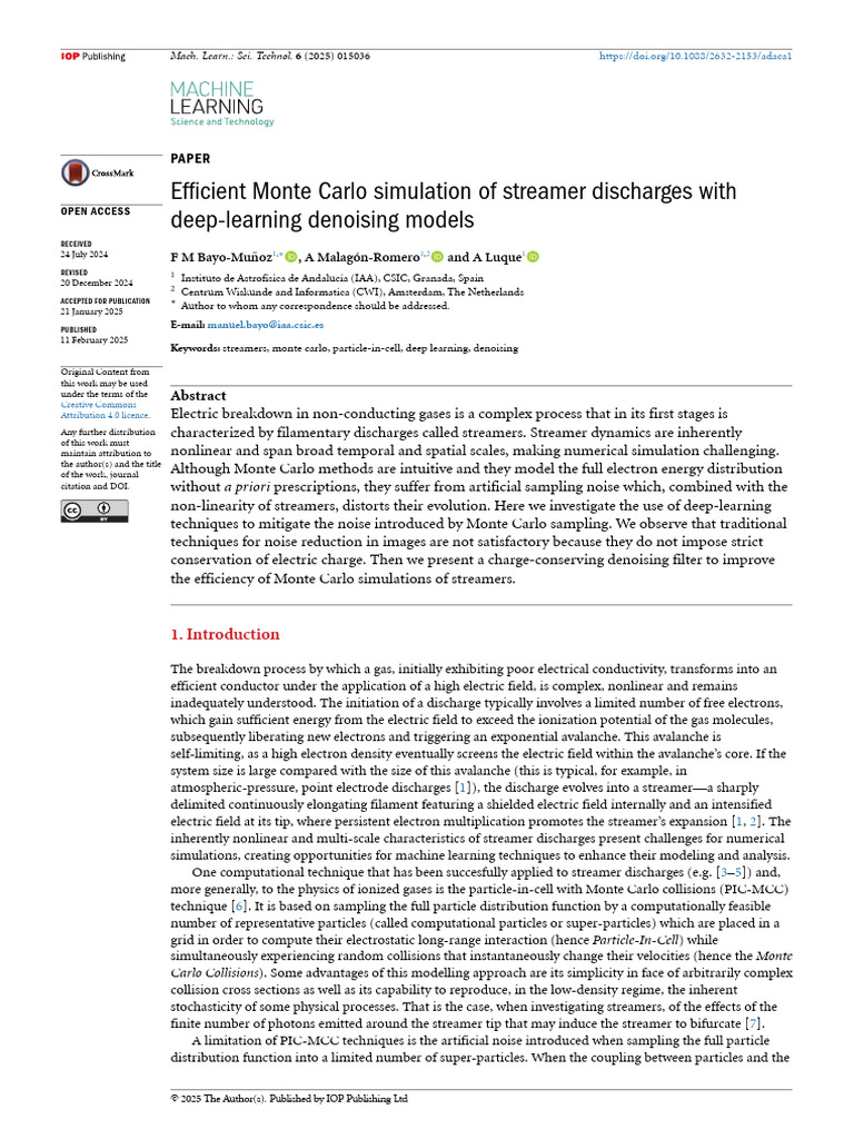 Deep Learning for Monte Carlo Streamer Simulations | PDF | Physical ...