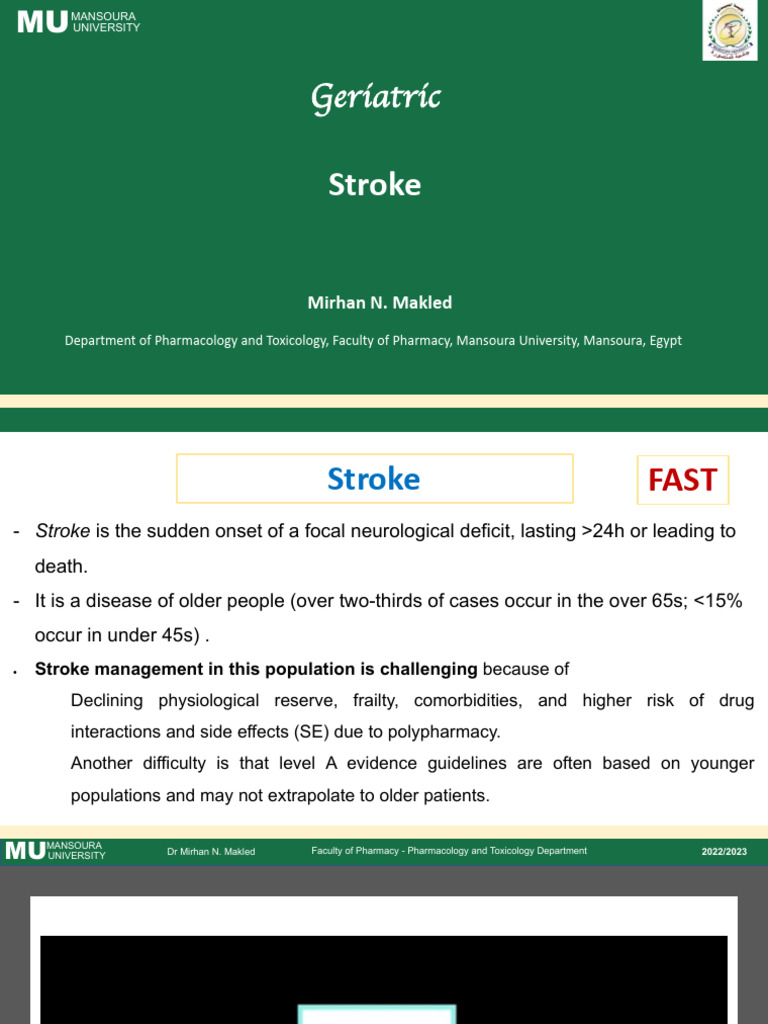 Geriatric Lec 3 Stroke | PDF | Stroke | Blood Pressure
