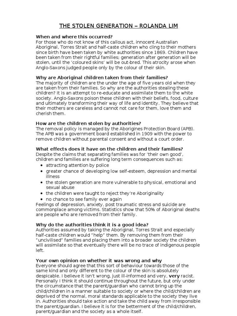 The Stolen Generation | PDF | Behavioural Sciences | Mental Health