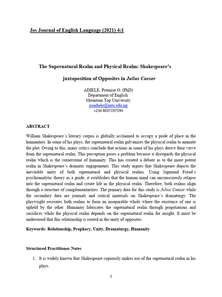 The Supernatural Realm and Physical Realm: Shakespeare's Juxtaposition ...