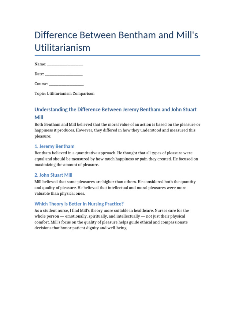 Bentham vs Mill: Utilitarianism Explained | PDF