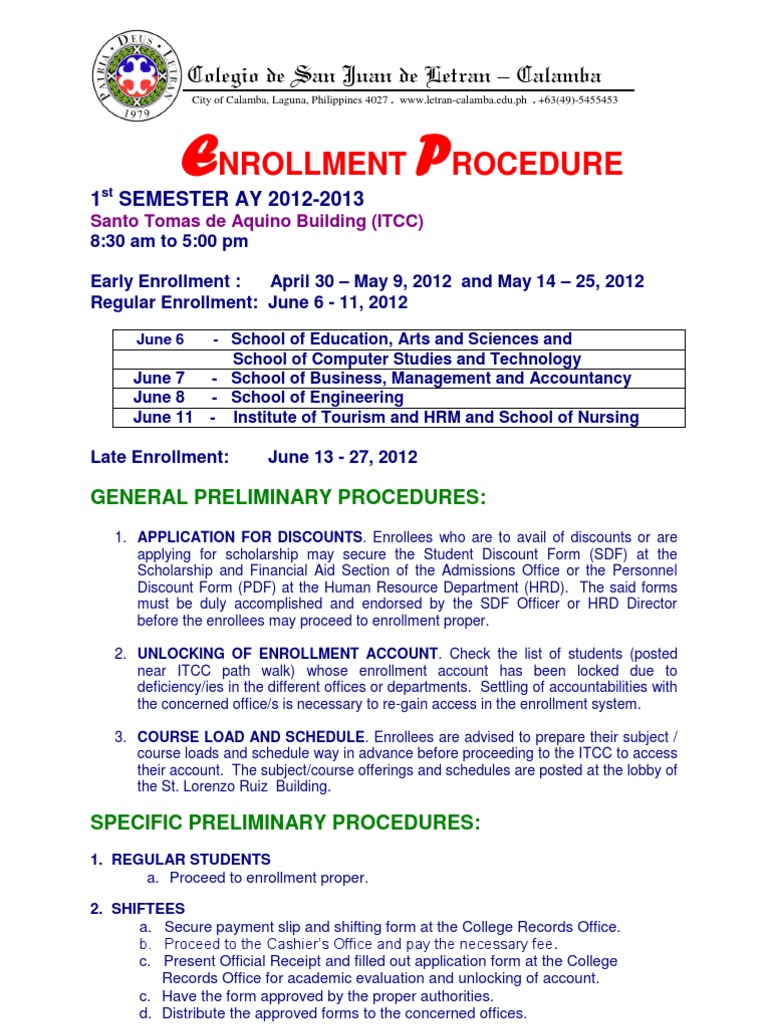 Enrollment Procedure For 1st Semester 2012 | PDF | Management ...