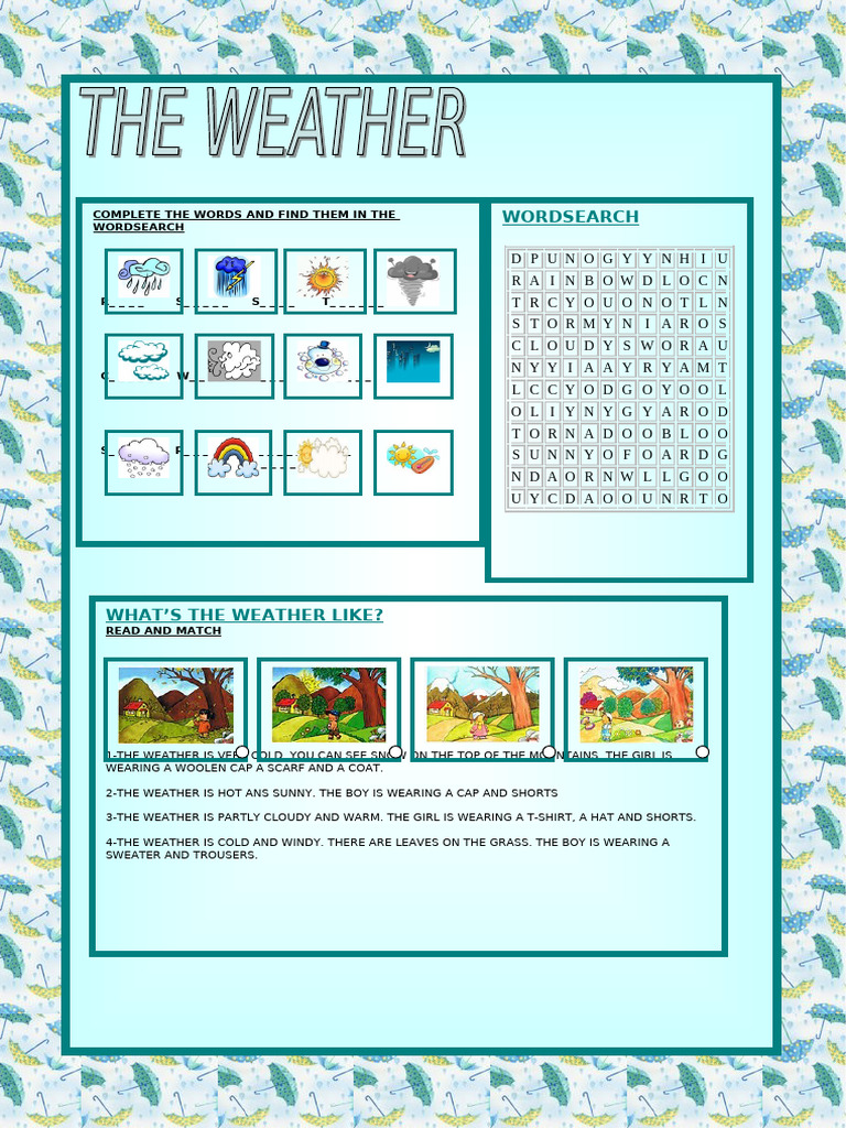 Weather Vocabulary Wordsearch Activity | PDF