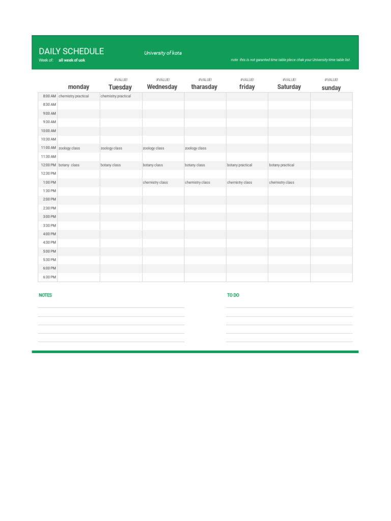 University of Kota Weekly Schedule | PDF