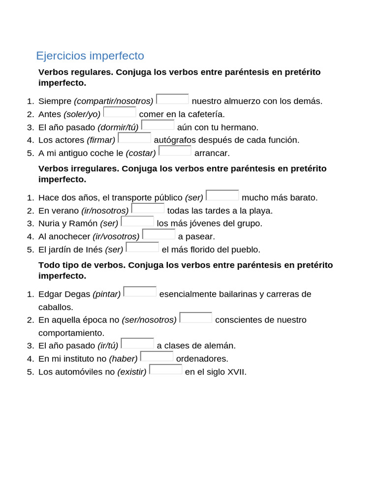 Ejercicios imperfecto | PDF