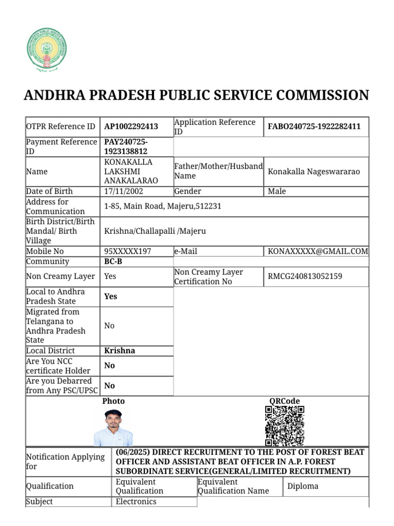 APPSC Forest Officer Application Details | PDF