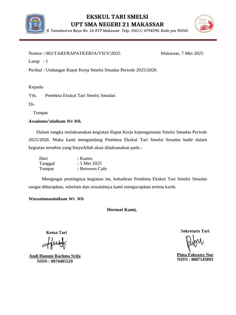 Undangan Rapat Kerja Smadas 2025/2026 | PDF