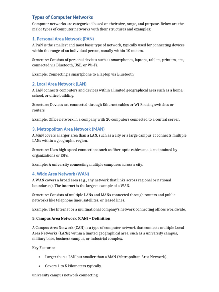 Overview of Computer Network Types | PDF | Computer Network | Local ...