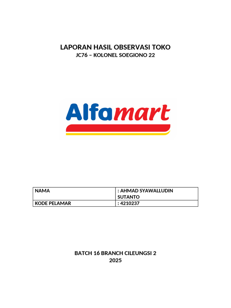Template Laporan Hasil Observasi Toko | PDF