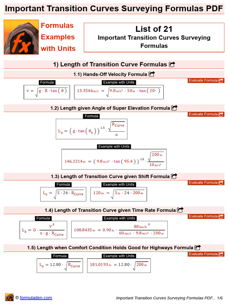 Transition Curve Length Formulas | PDF | Surveying | Mechanics