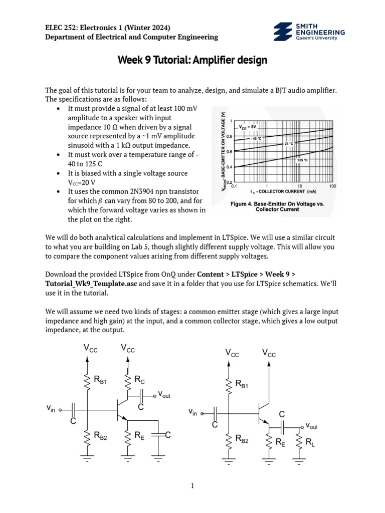 ELEC252 W2025 Tutorial Week9 Amplifier Design | PDF | Bipolar Junction Transistor | Amplifier