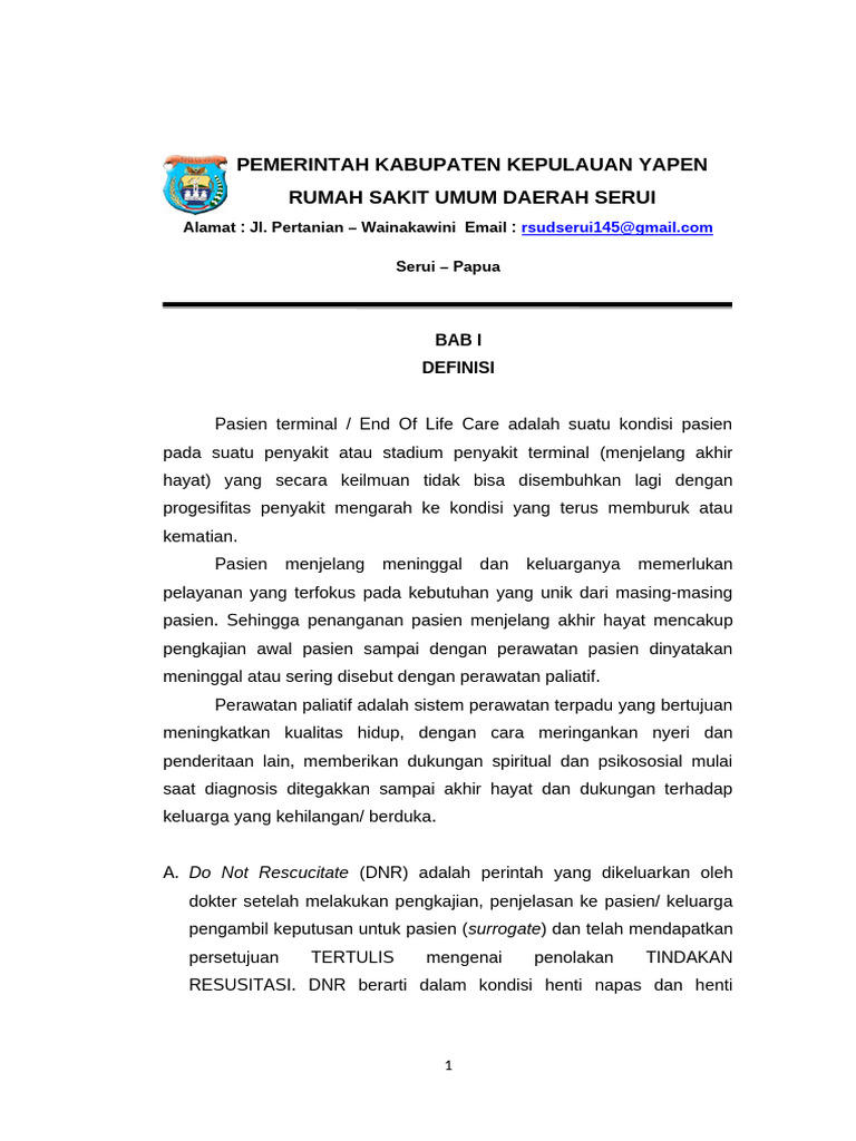 Panduan Pelayanan Pasien Tahap Terminal (End of Life Care Rsud Serui | PDF