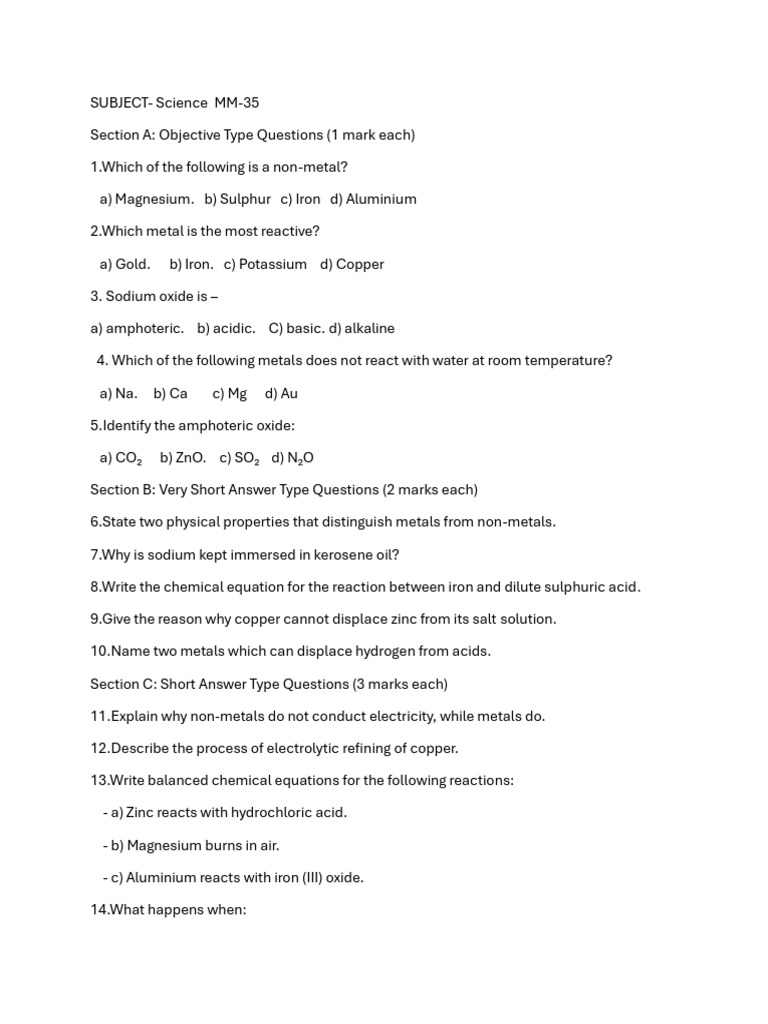 Class 10 Chemistry Test | PDF