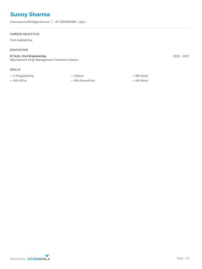 Civil Engineering Resume of Sunny Sharma | PDF