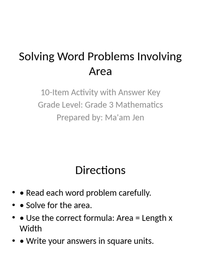 Grade 3 Area Word Problems Activity | PDF