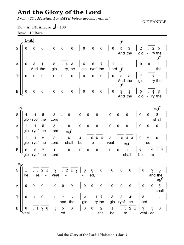 And the Glory of the Lord - SATB Score | PDF | Choral Music | Messiah ...