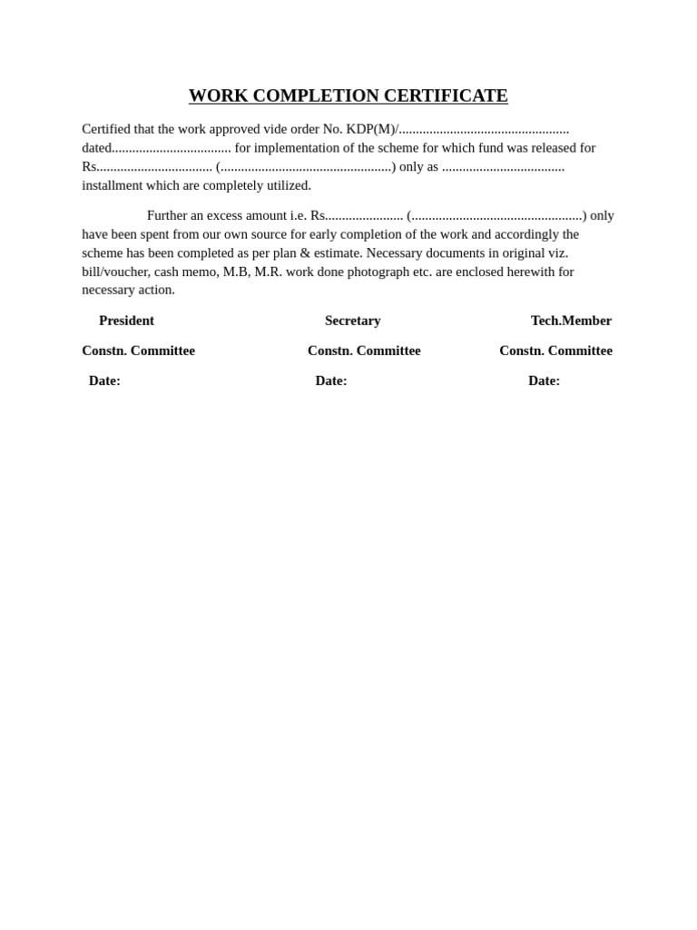 Work Completion Certificate | PDF
