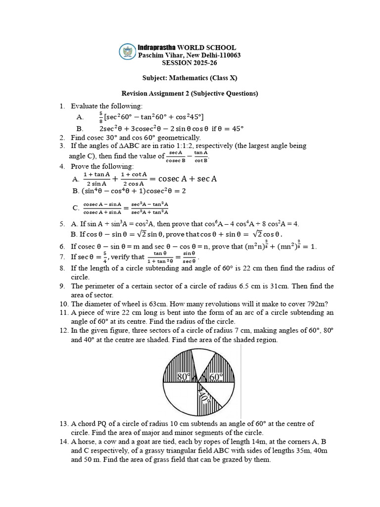 Revision Assignment 2 3 | PDF | Circle | Area