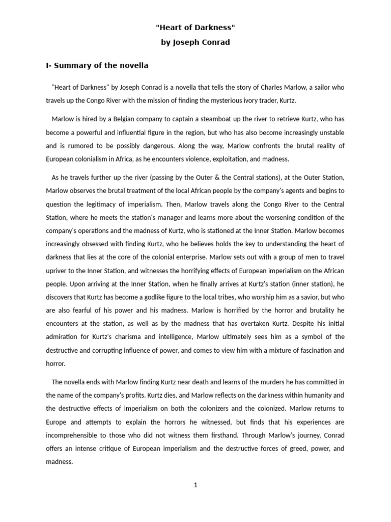 Heart of Darkness - by Joseph Conrad Analysis | PDF | Heart Of Darkness ...