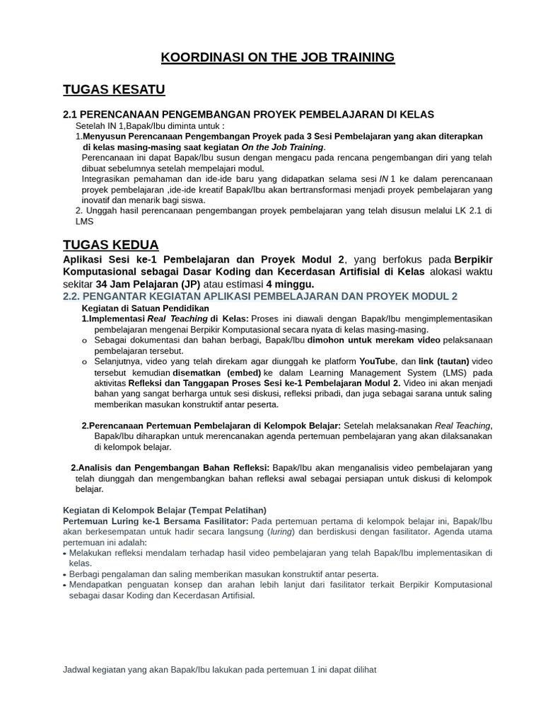 Koordinasi On The Job Training | PDF