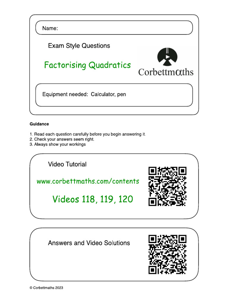 Factorisation Algebraic Equations 2 - Q | PDF