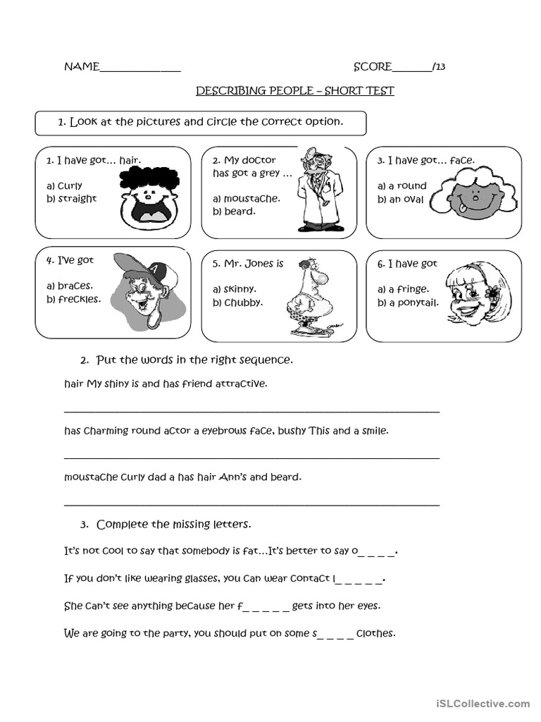 Describing People Short Test | PDF