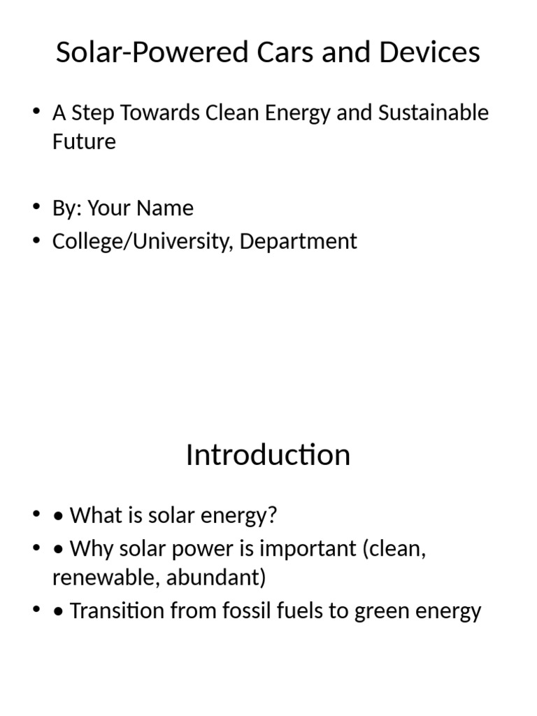 Solar Powered Cars and Devices Presentation | PDF