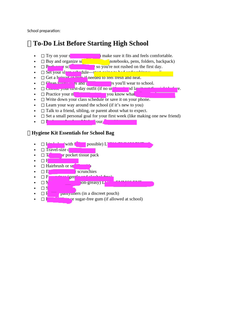 High School Prep To-Do List | PDF