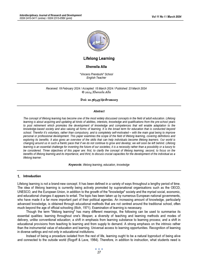 Lifelong Learning: Concepts and Benefits | PDF | Learning | Adult Education