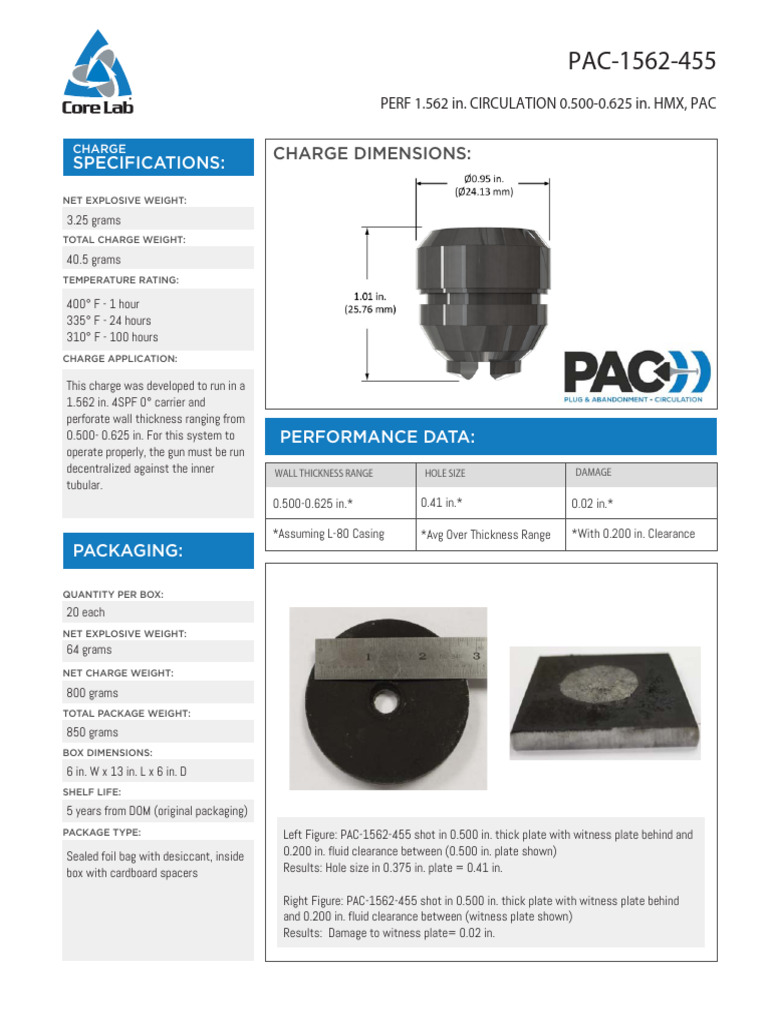 PAC-1562-455 Charge Specifications | PDF
