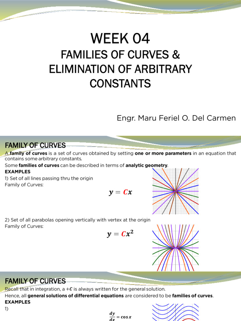 04 Families of Curves & Elimination of Arbitrary Constants | PDF