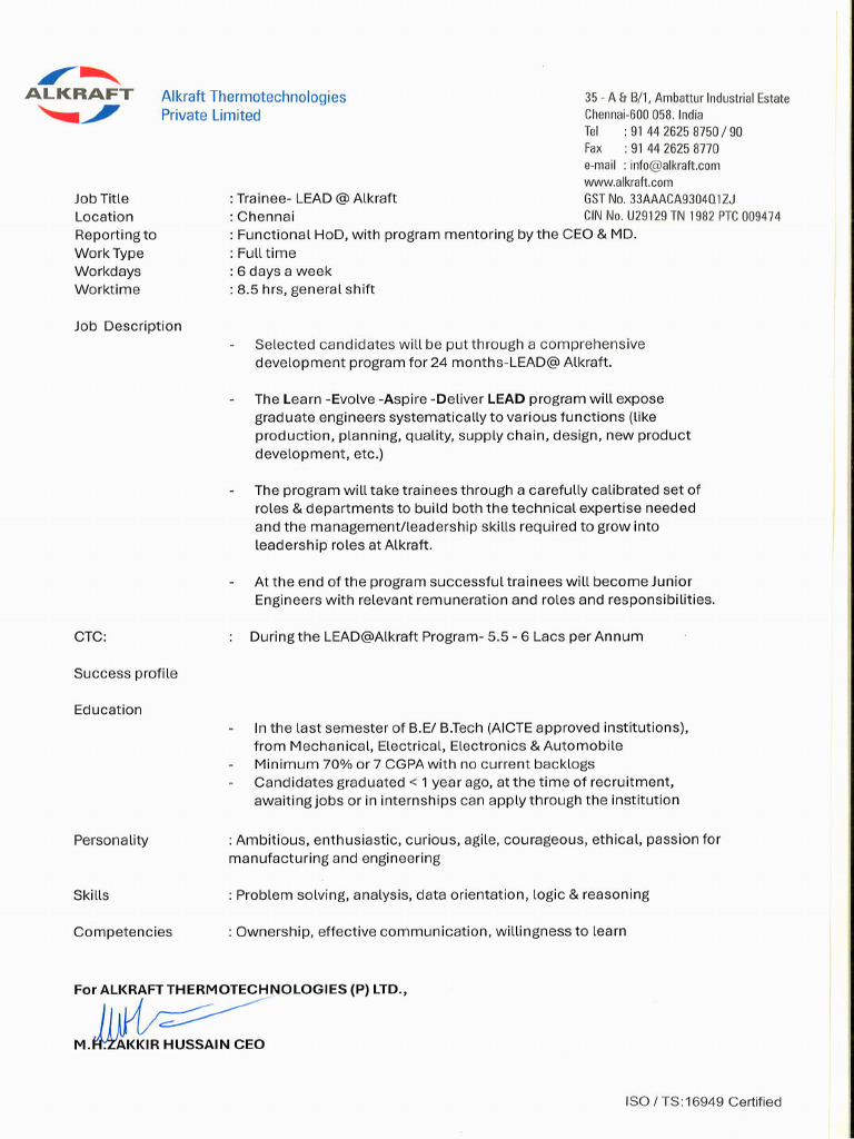 Job Description Trainee Lead | PDF