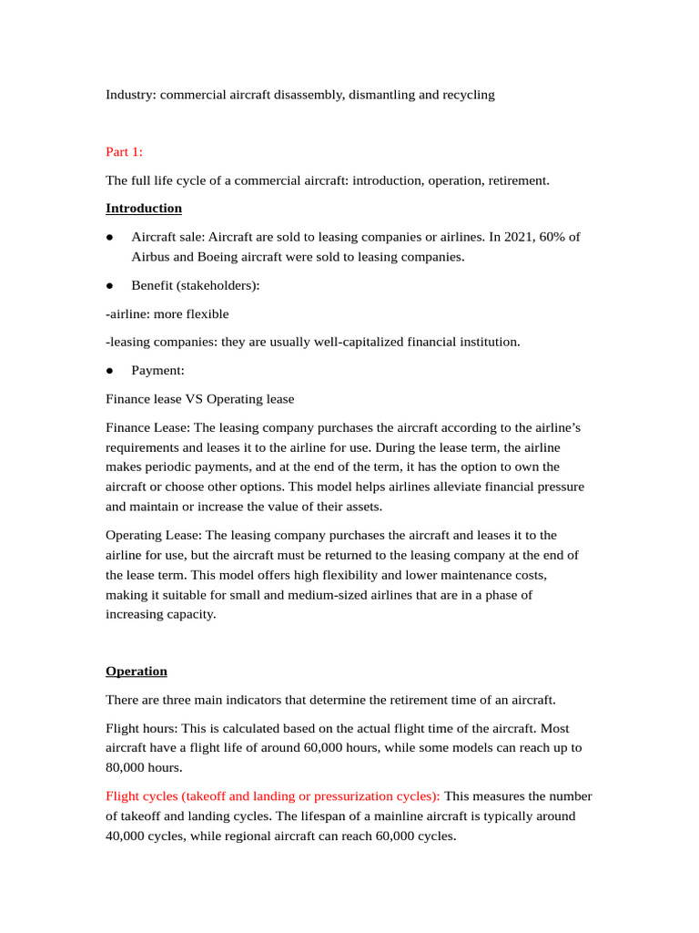 Aircraft Disassembly, Dismantling and Recycling | PDF | Aircraft | Airlines