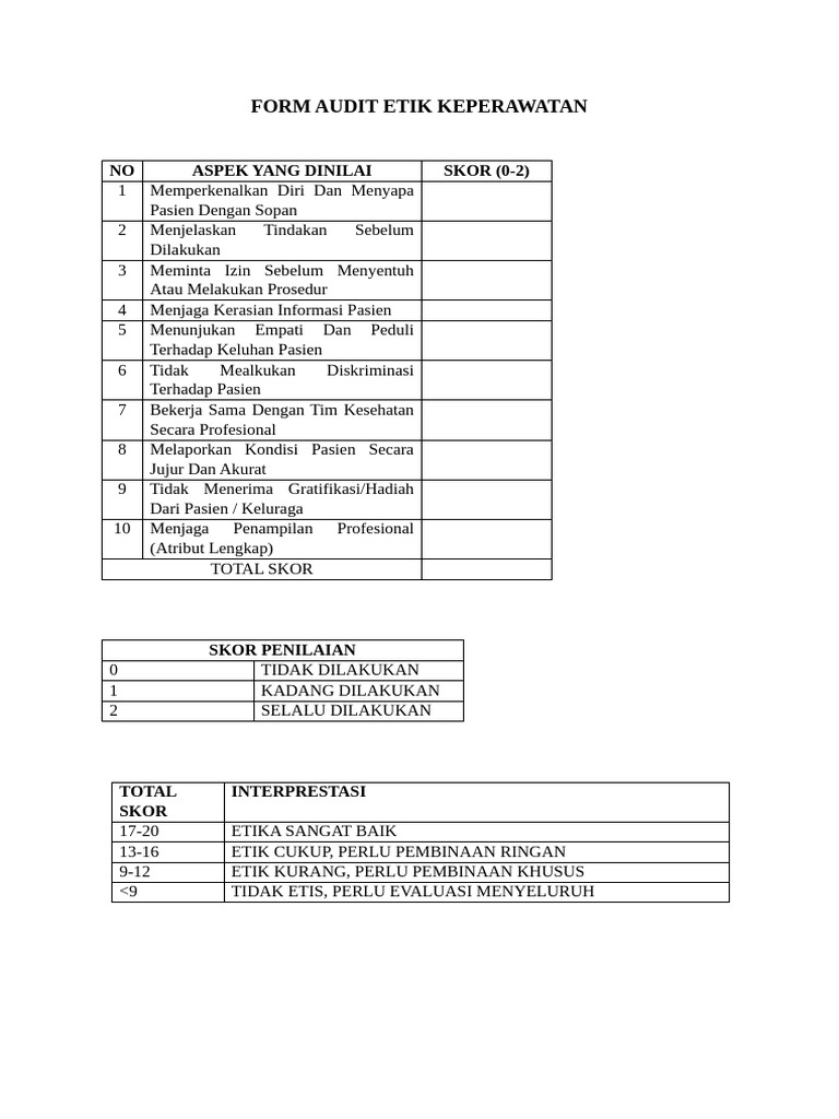 FORM AUDIT ETIK KEPERAWATAN | PDF