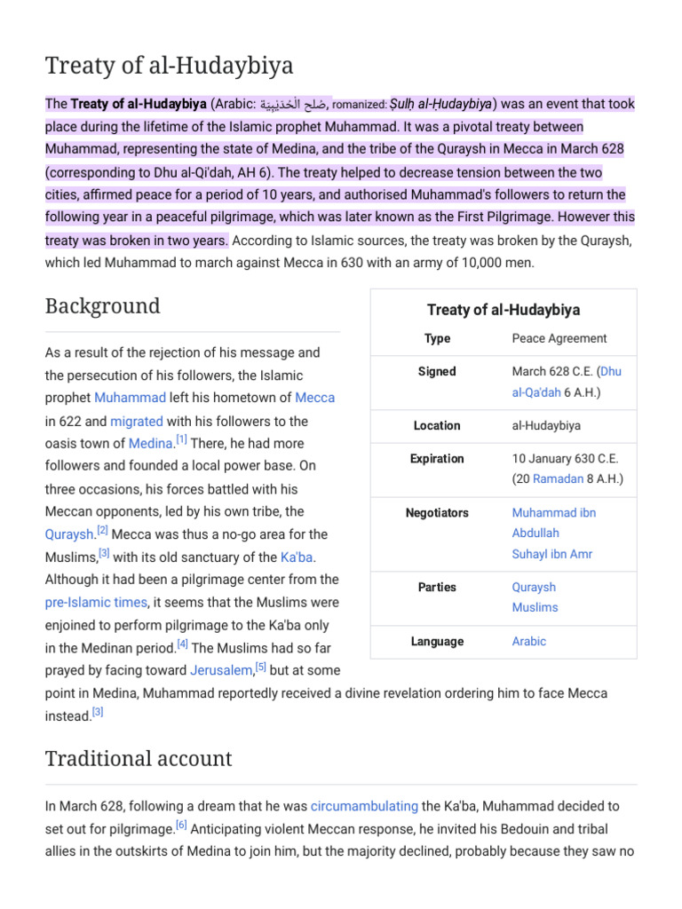Treaty of Al-Hudaybiya - Wikipedia | PDF | Banu Hashim | Abrahamic ...