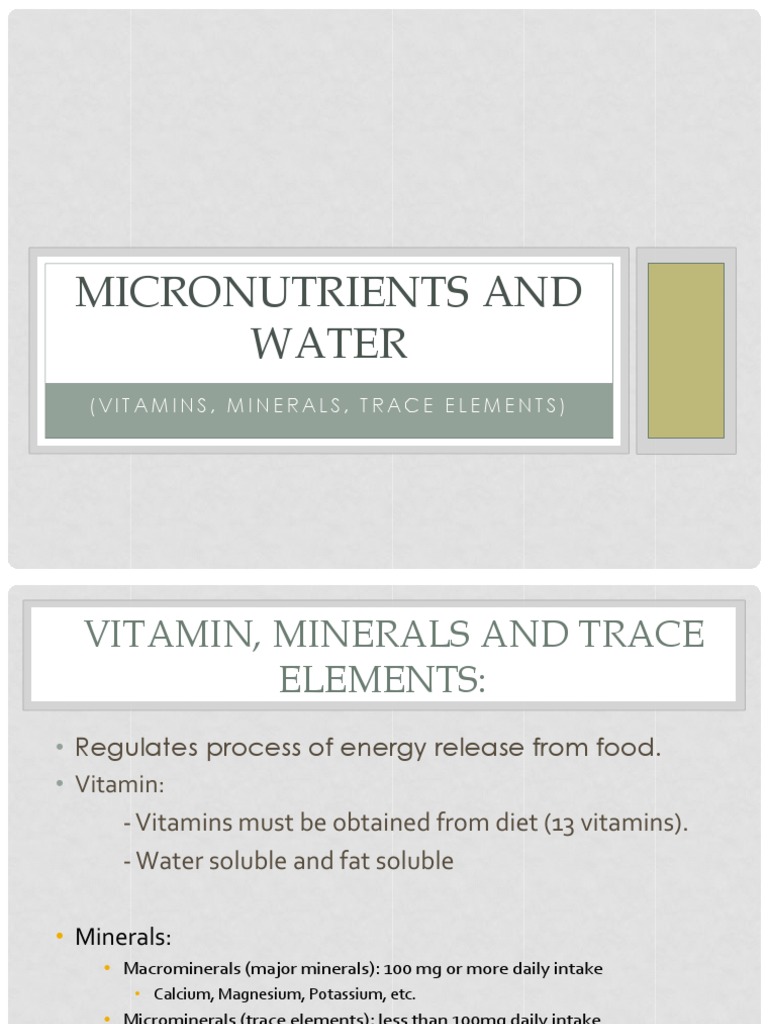 02a-Micronutrients and Water | PDF | Dietary Element | Folic Acid