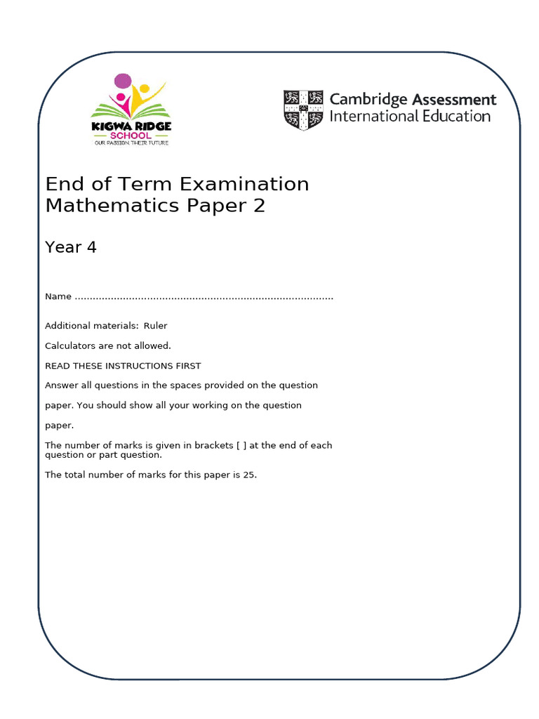 Y4 Maths Paper 2 | PDF | Mathematics
