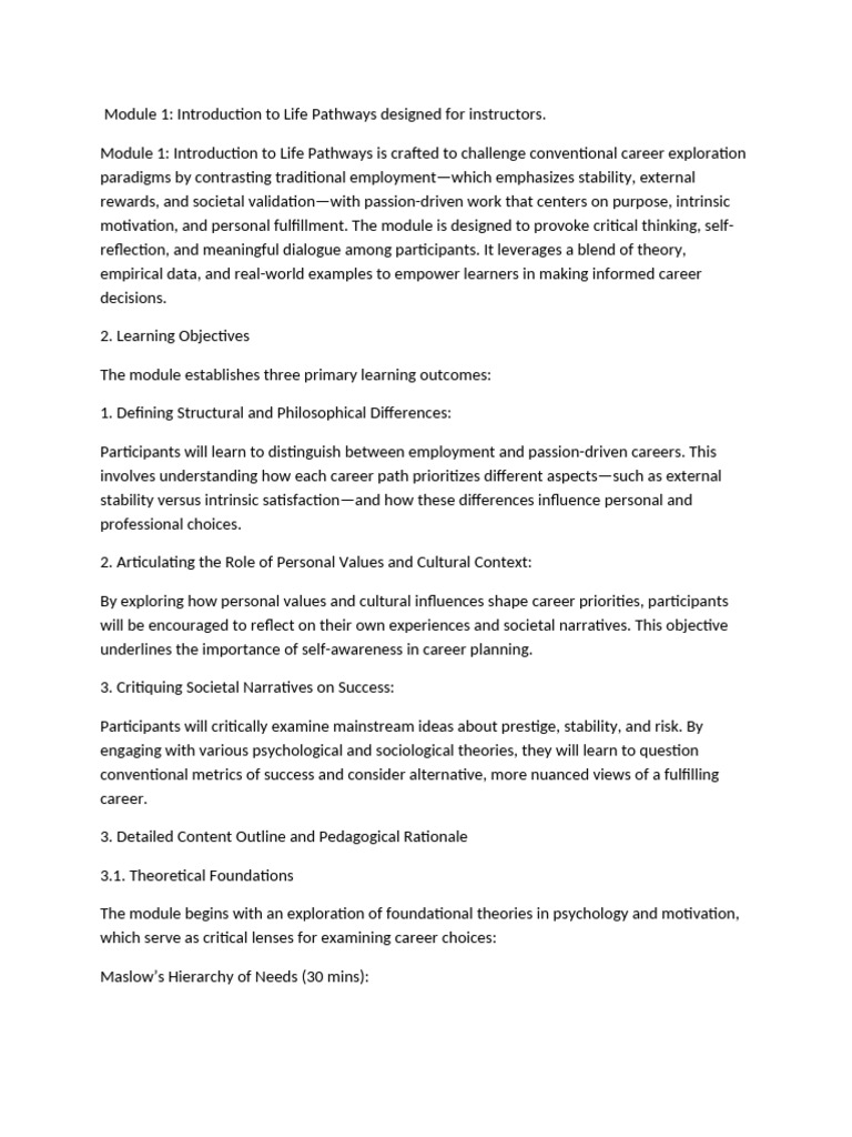 Life Pathways: Career Exploration Module | PDF | Learning | Motivation