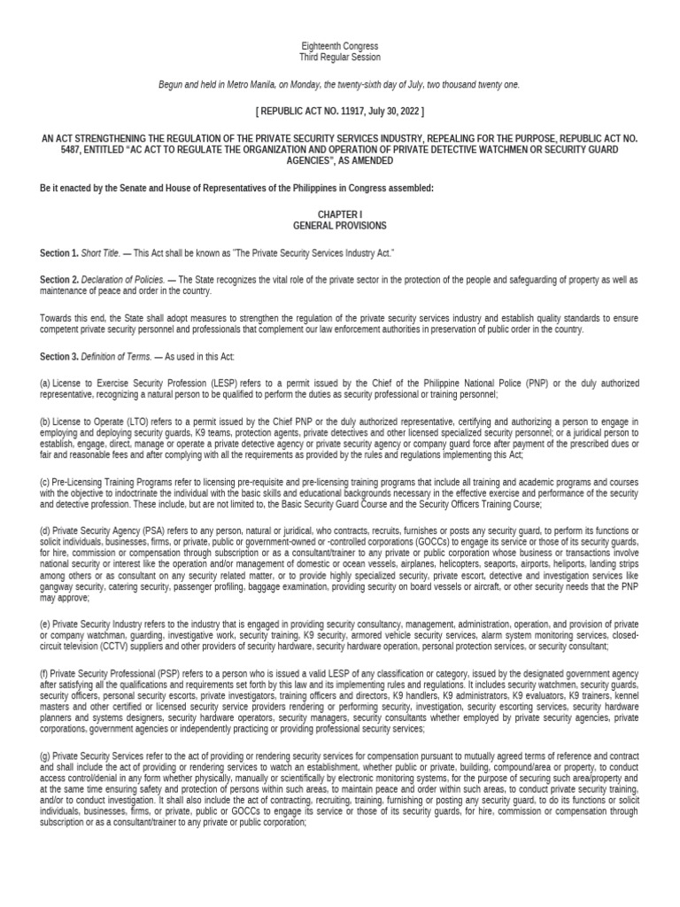 RA 11917 | PDF | Security Guard | Securities