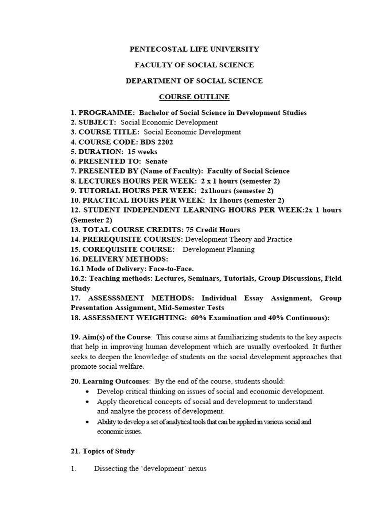 Social Economic Development Course Outline | PDF | Sustainable ...