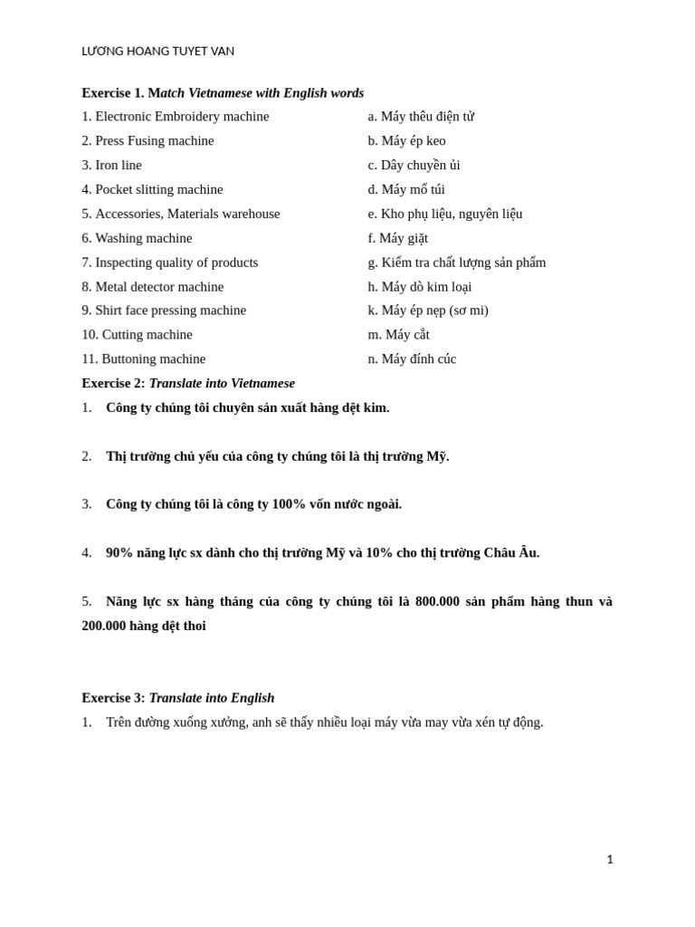 Atch Vietnamese With English Words: Lương Hoang Tuyet Van | PDF