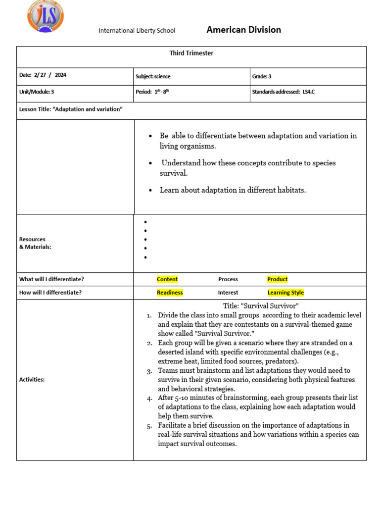 Adaptation vs. Variation in Organisms | PDF | Adaptation | Simulation