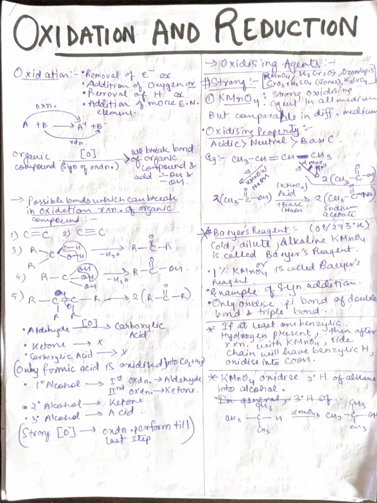 Oxidation and Reduction Short Notes | PDF