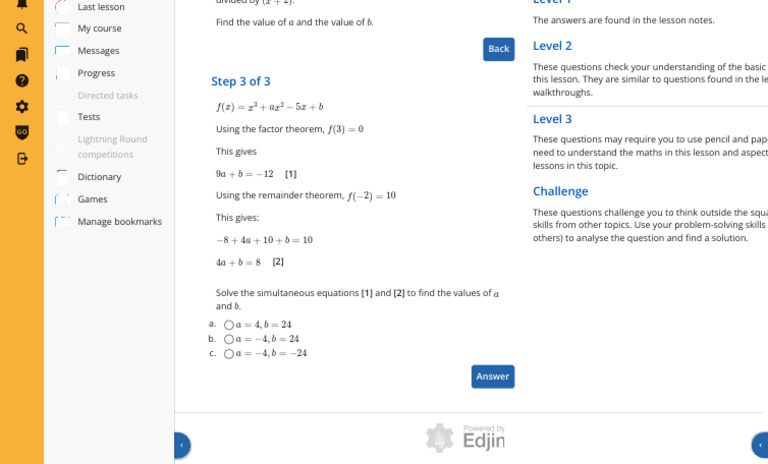 Cambridge Online Maths 2.1 Simultaneous Equations (One Linear and One ...